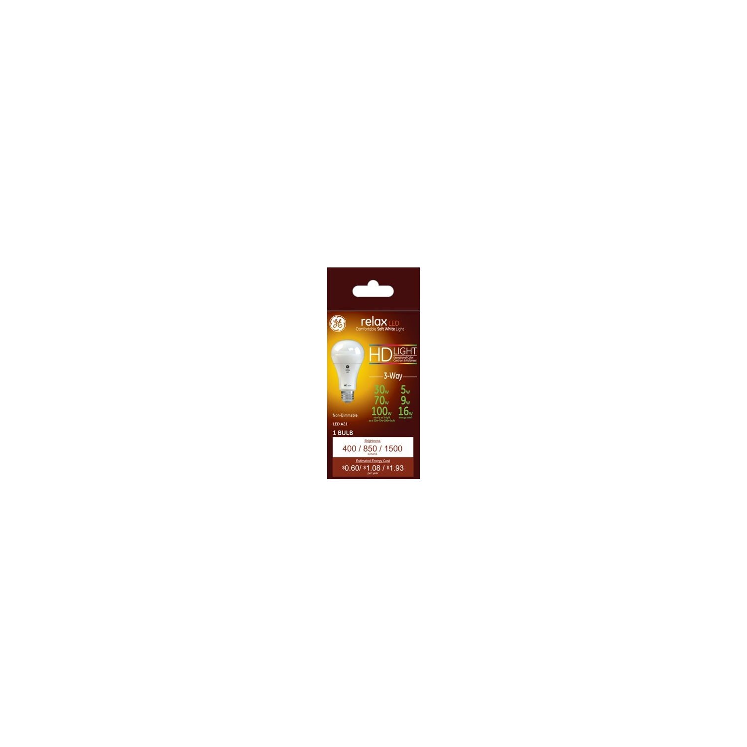 GE Relax Soft White HD 30-70-100W 3-way LED Light Bulb, A21, 1 CT GE Relax Soft White HD 30-70-100W 3-way LED Light Bulb, A21, 1 CT