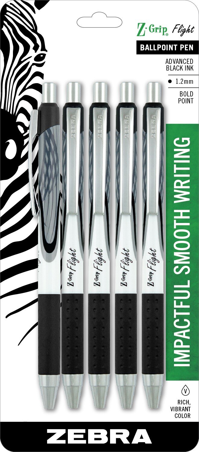 Zebra Pen Z Grip Flight Retractable Ballpoint Pen 12mm Bold Black 5 Ct Pick Up In Store