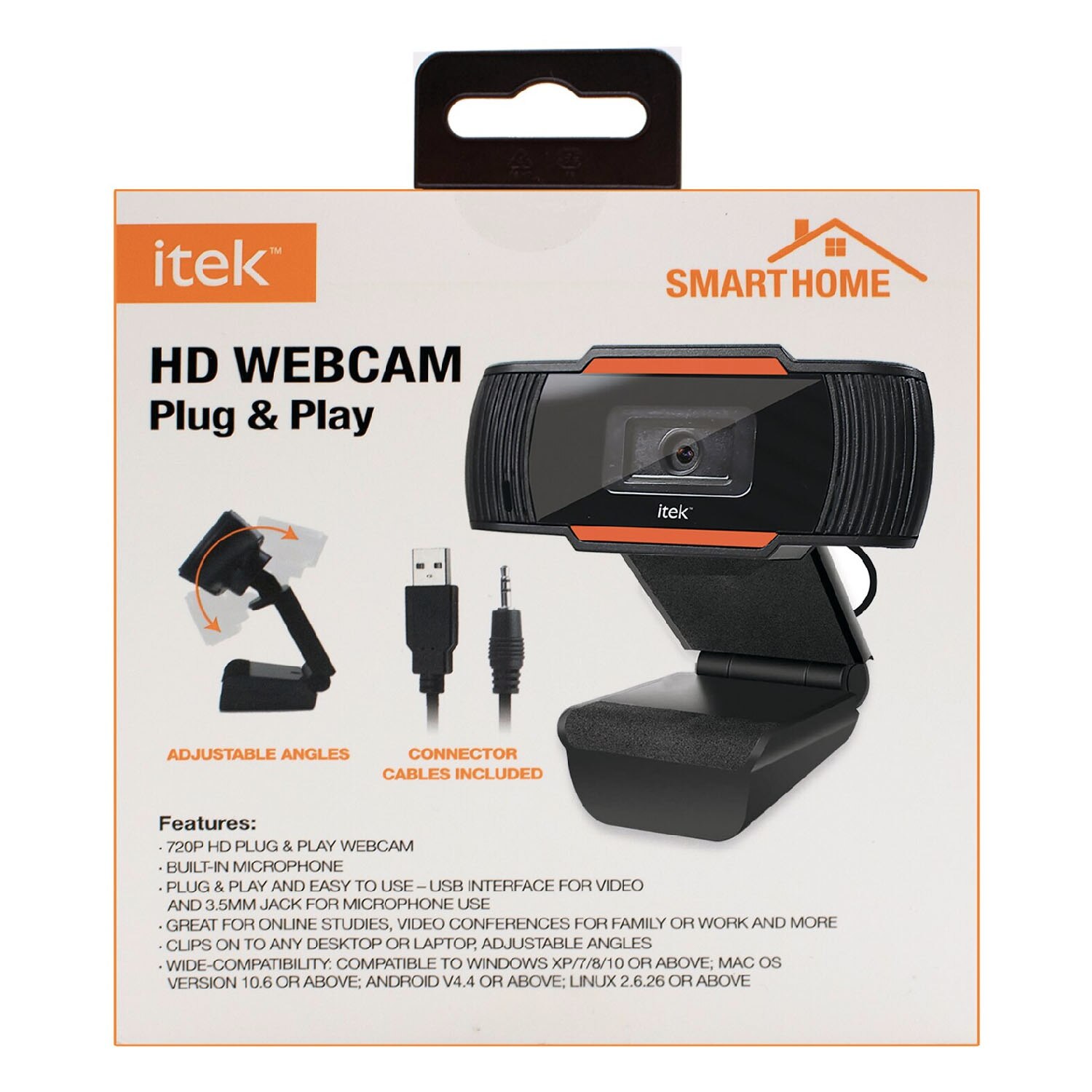 Itek Smart Home HD 720p Plug and Play HD Webcam Black